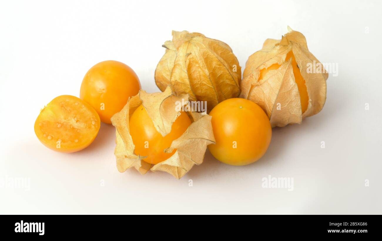 Close up view of Cape Gooseberries, tropical fruit isolated on white ...