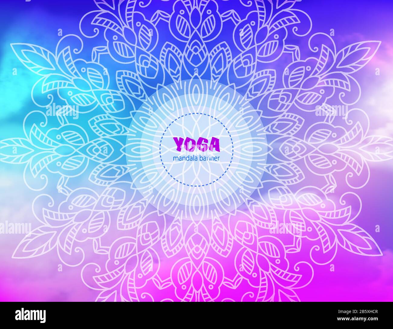Mandala on neon Vector Cloud Abstract background. Realistic clouds on ...