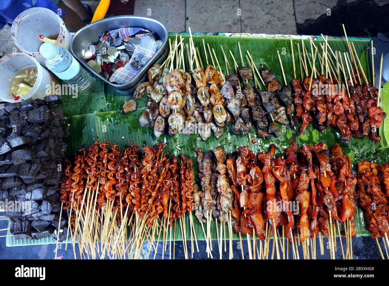 Photo of assorted chicken and pork innards sold at a street food stall ...