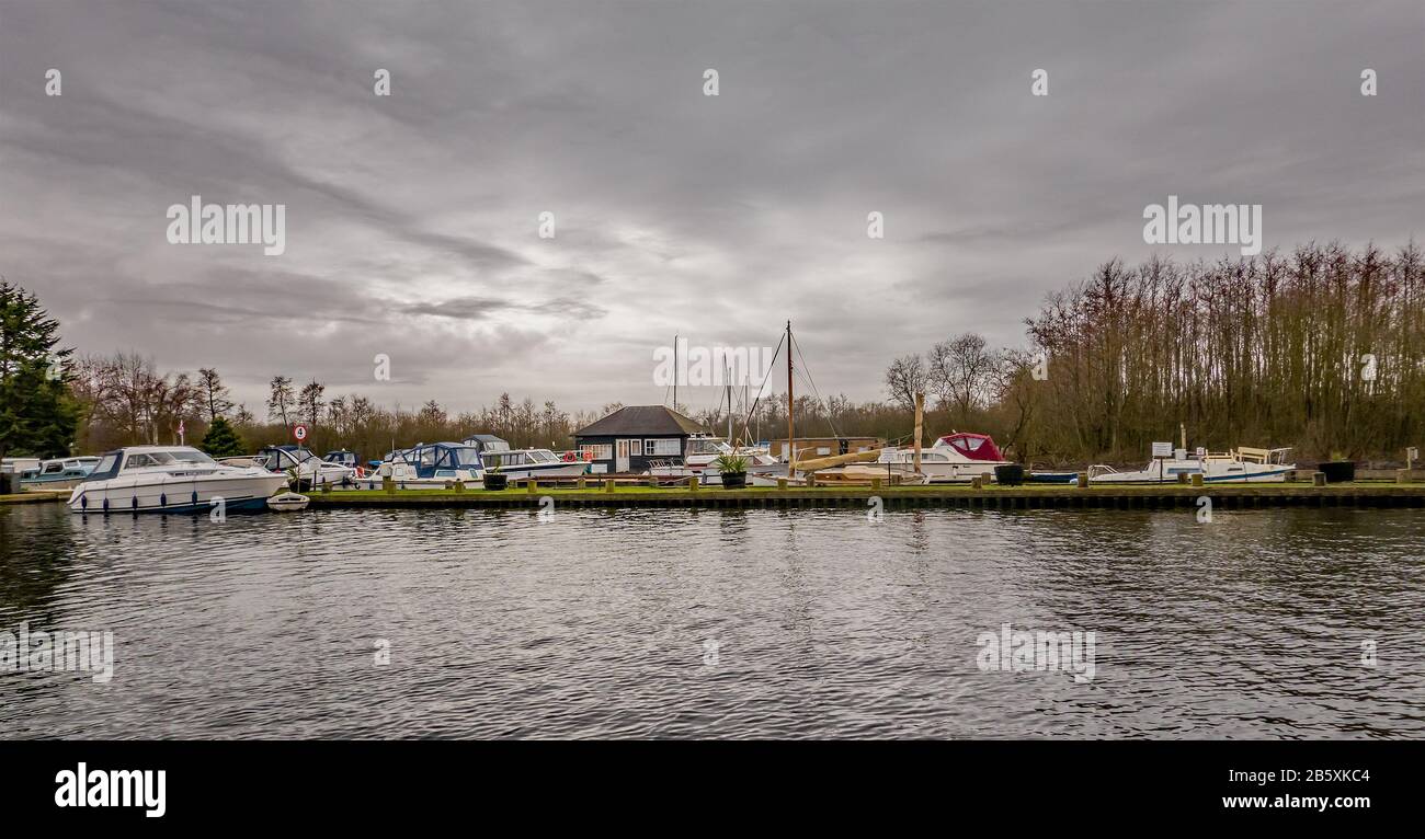 5 Horning, Norfolk, UK – March 07 2020. Boatyard on the River Bure in ...