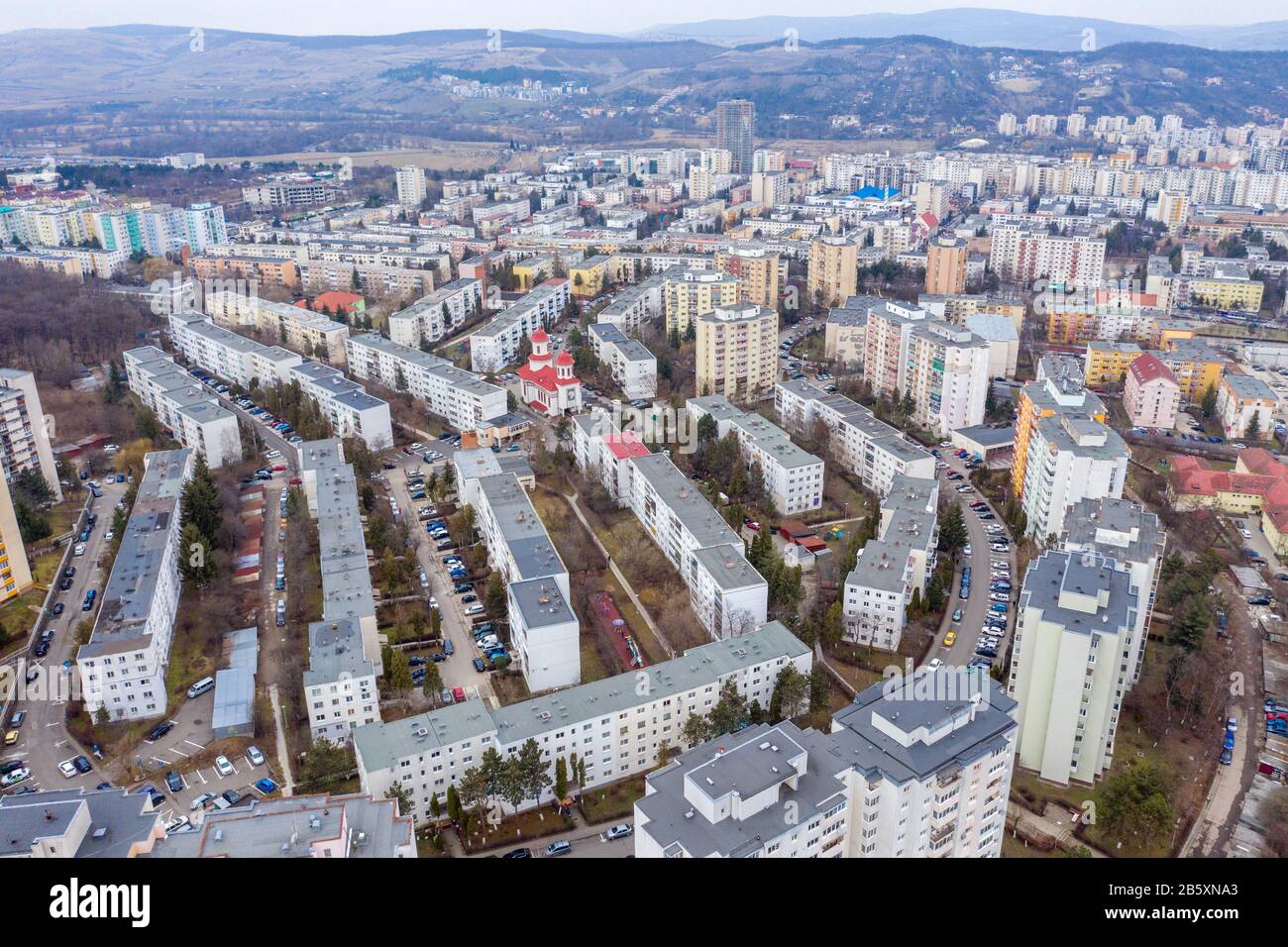 Aerial view of Manastur neighborhood residential area, an agglomeration ...