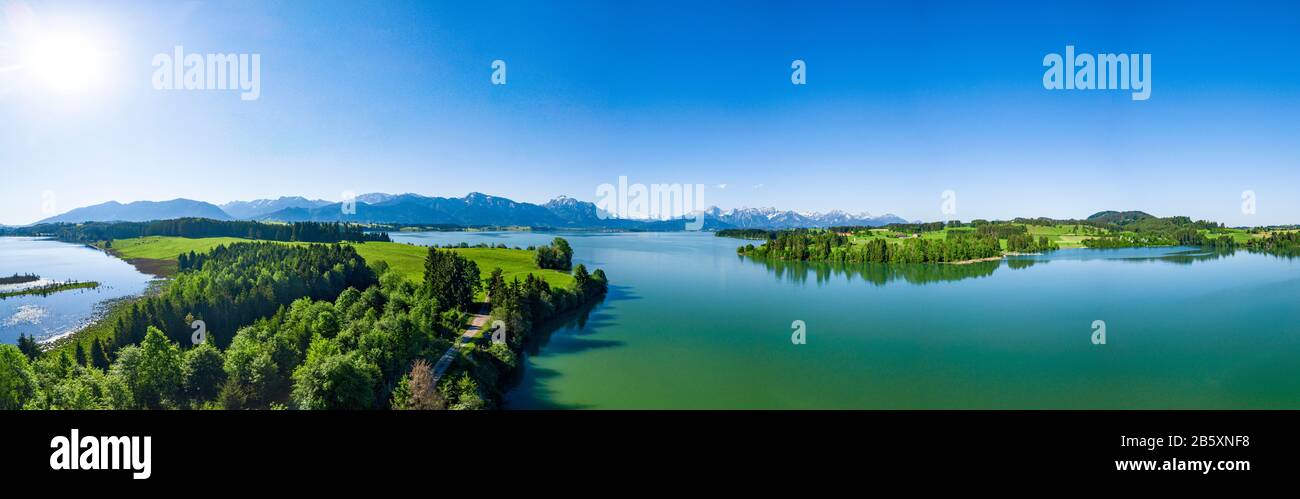 Aerial view to Forggensee and bavarian alpine border Stock Photo - Alamy