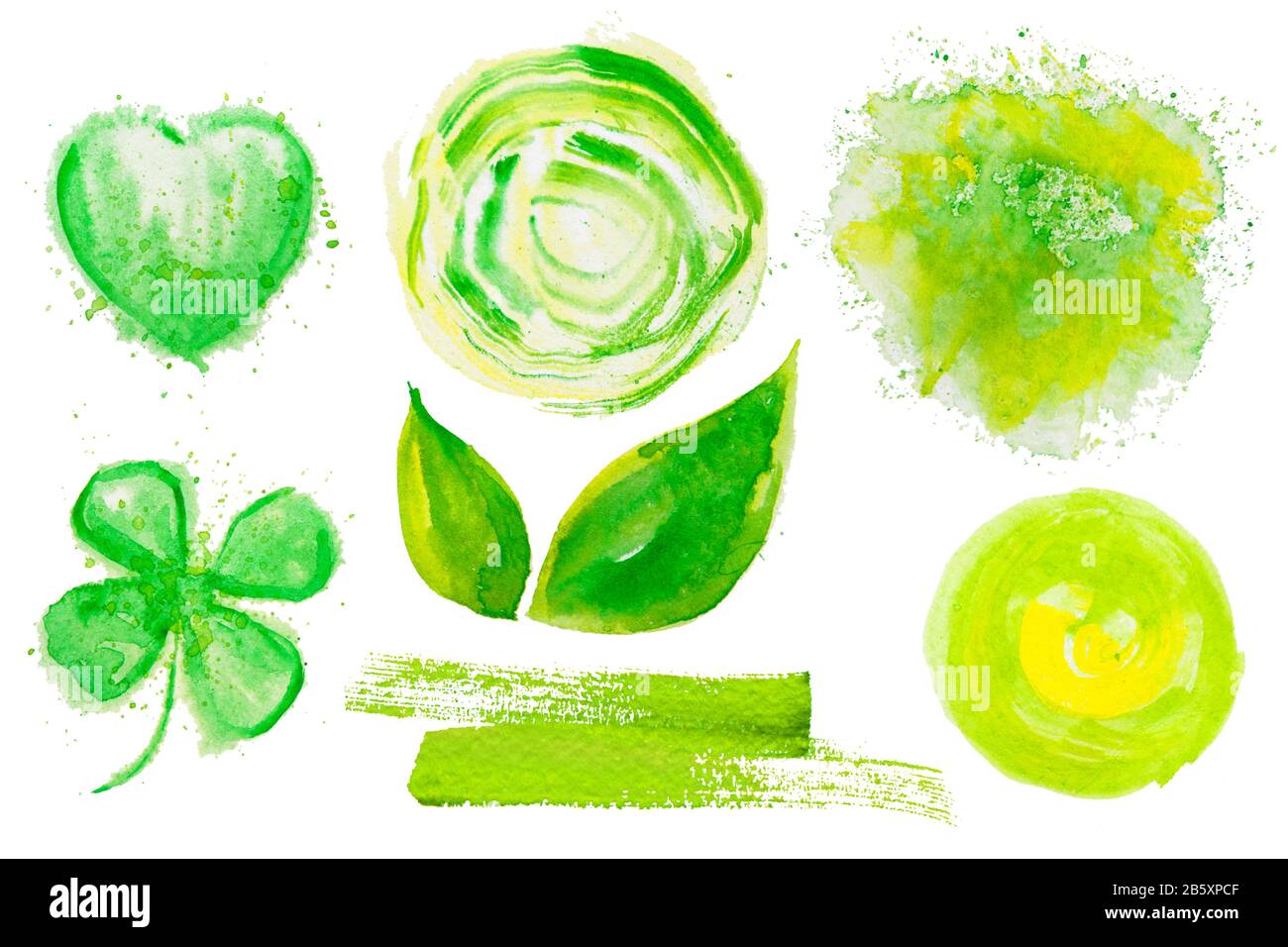 Set of fresh green watercolor design stickers Stock Photo - Alamy