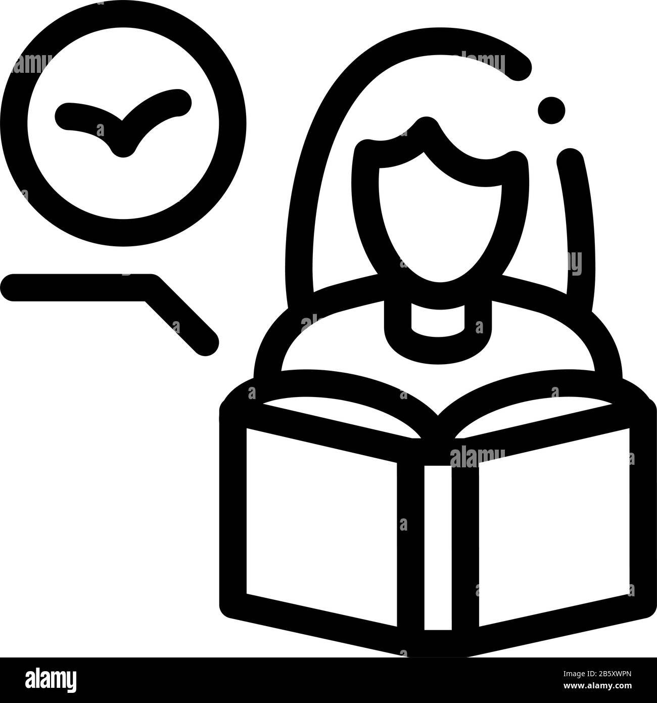 Girl Reading Book About Bird Icon Thin Line Vector Stock Vector Image ...