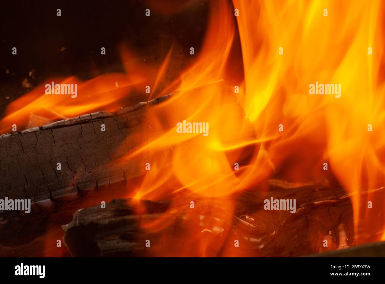 Macro view of burning bonfire background Stock Photo - Alamy