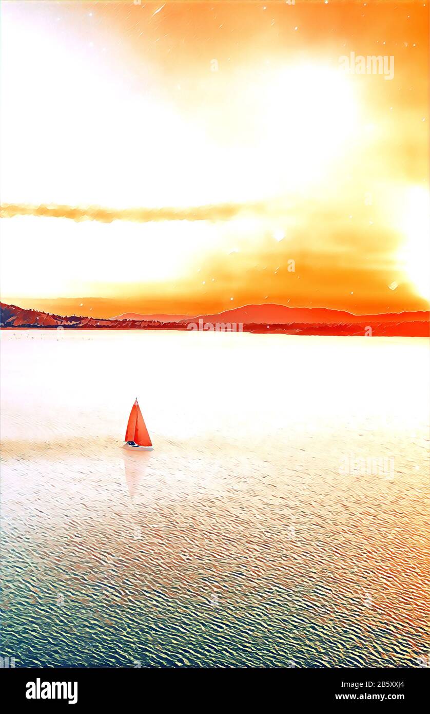 Minimalist fiction book cover design with copy space. Unreal sunset ...