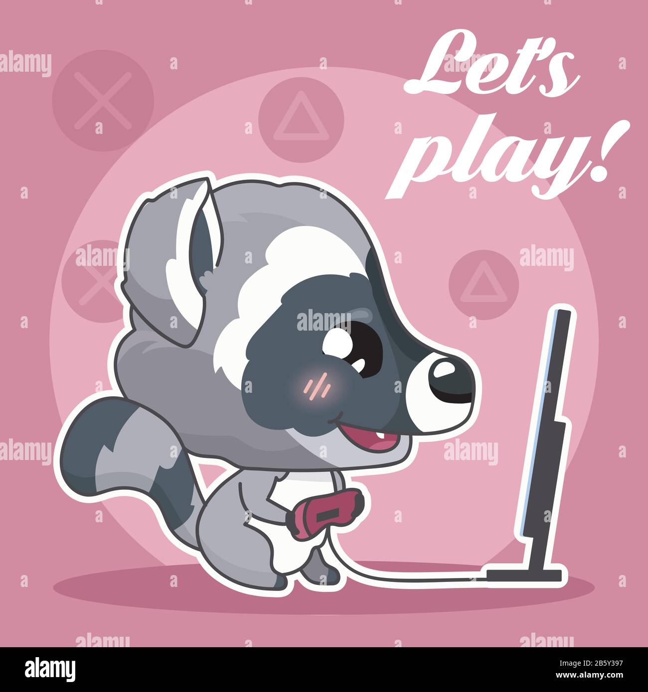 Cute raccoon kawaii character social media post mockup. Lets play ...