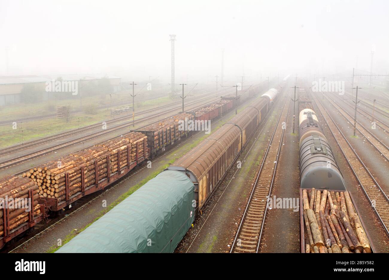 Cargo train platform with container, railway Stock Photo - Alamy
