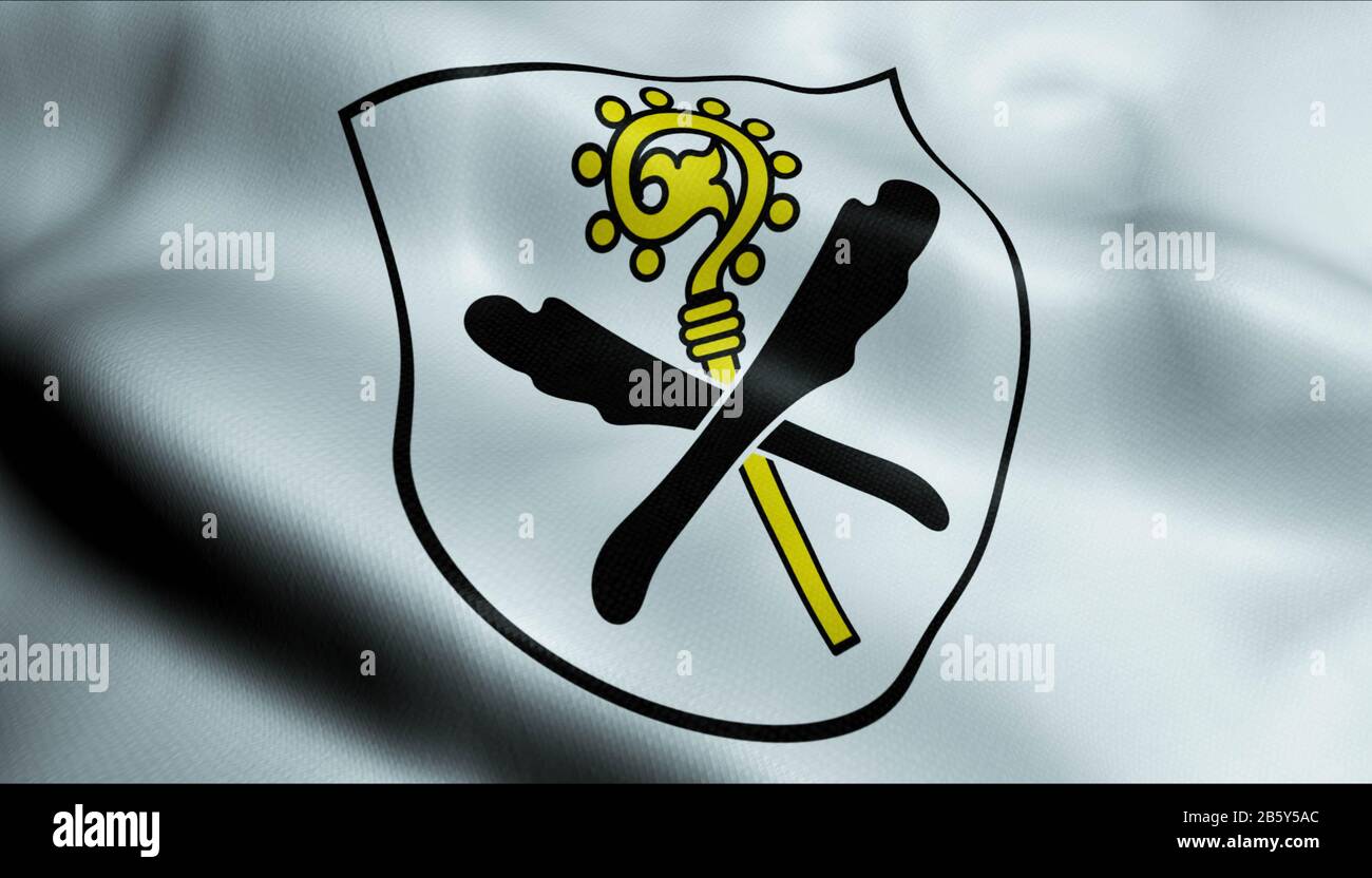 3D Illustration of a waving coat of arms flag of Knittlingen (Germany ...