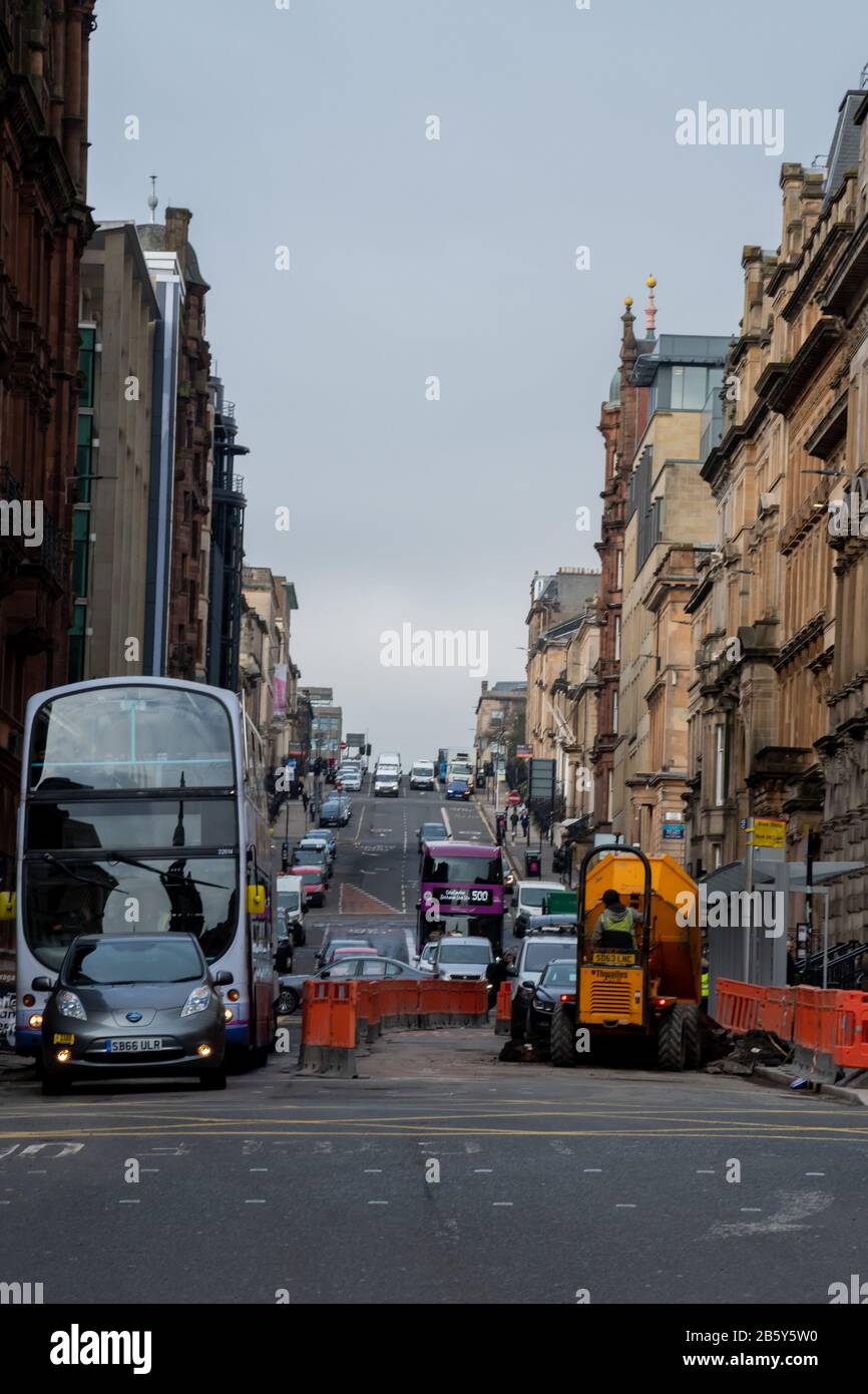 Roadworks creating a traffic jam on West George Street, Glasgow ...