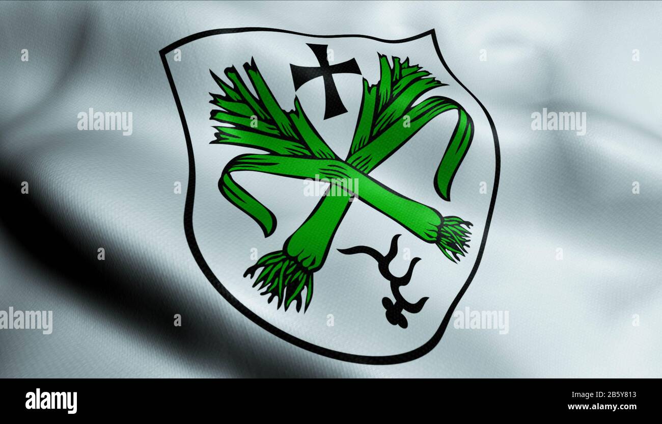 3D Illustration of a waving coat of arms flag of Lauchheim (Germany ...