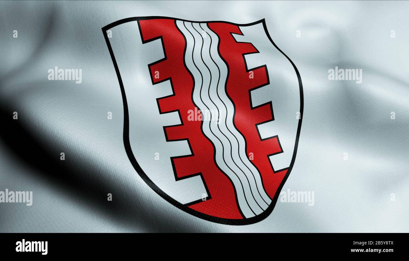 3D Illustration of a waving coat of arms flag of Leinefelde Worbis ...