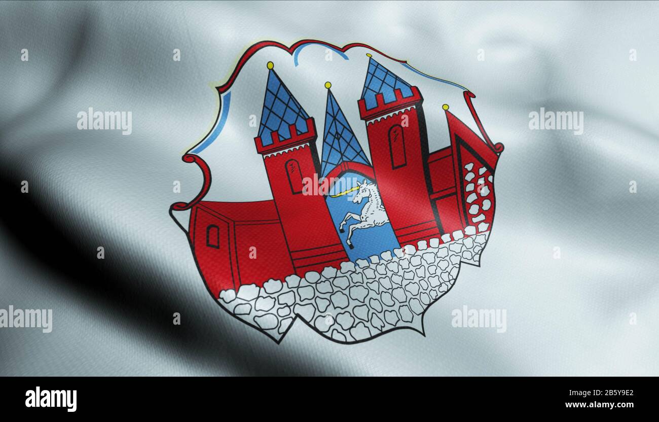 3D Illustration of a waving coat of arms flag of Lichtenberg (Germany ...
