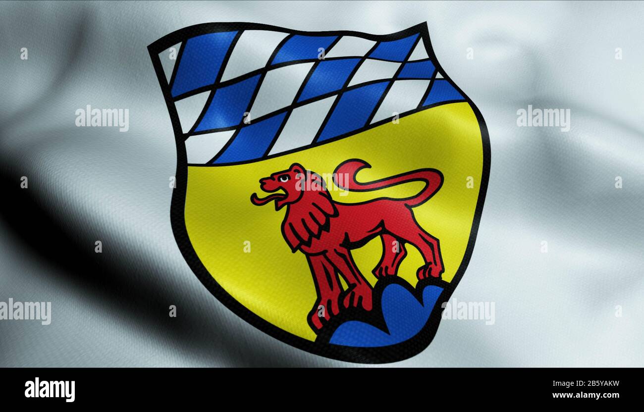 3D Illustration of a waving coat of arms flag of Lowenstein (Germany ...