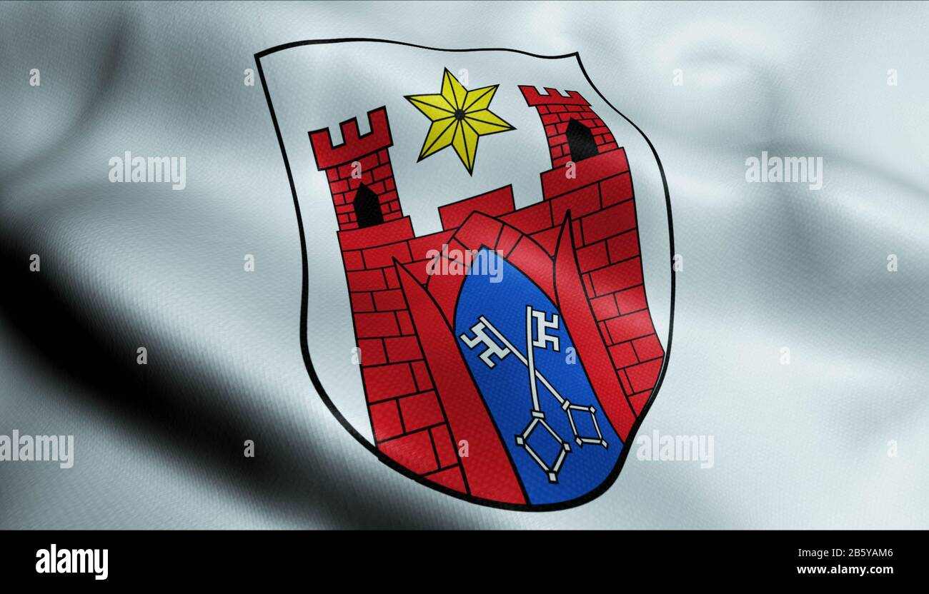 3D Illustration of a waving coat of arms flag of W (Germany country ...
