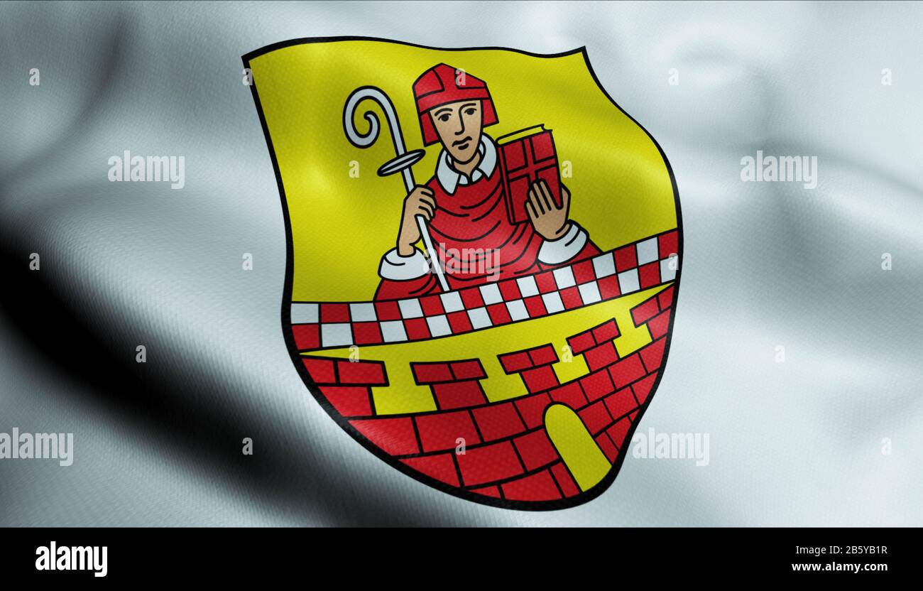 3D Illustration of a waving coat of arms flag of Ludenscheid (Germany ...