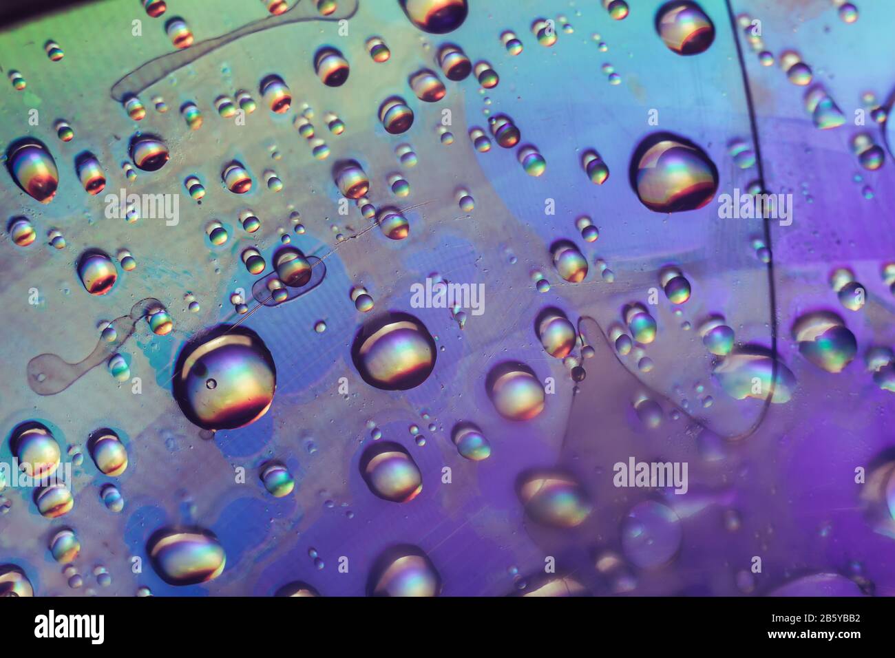 Beautiful abstraction violet color light water drop of holographic ...