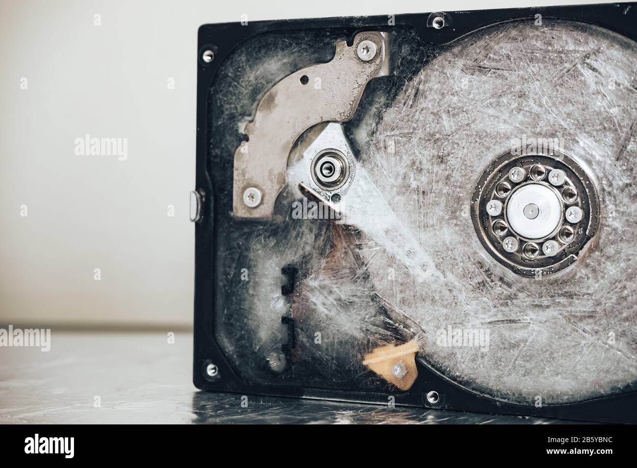 Beautiful open detail frozen hard disk. Concept protection information ...