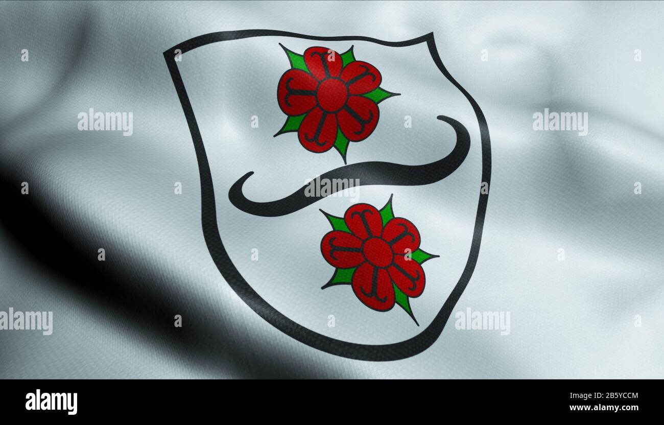 3D Illustration of a waving coat of arms flag of Hemsbach (Germany ...