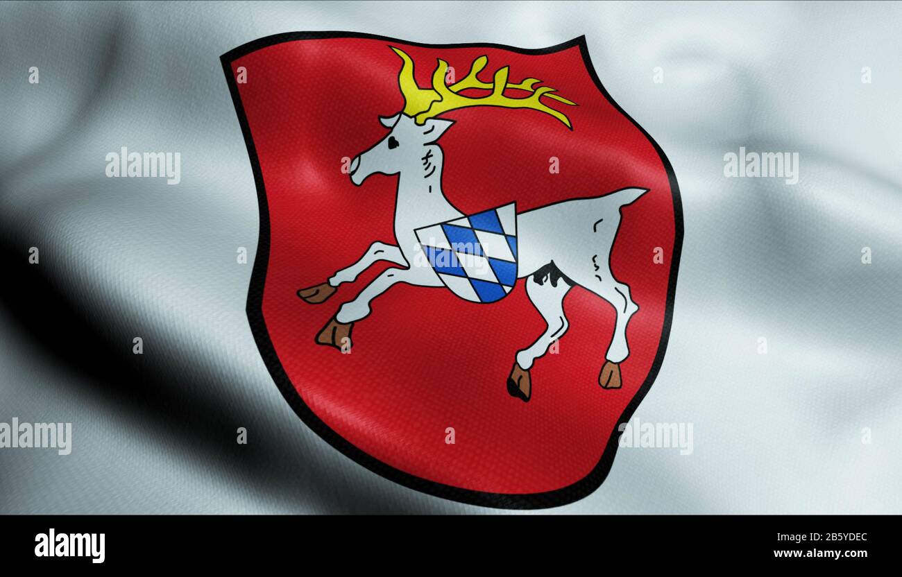 3D Illustration of a waving coat of arms flag of Hirschau (Germany ...