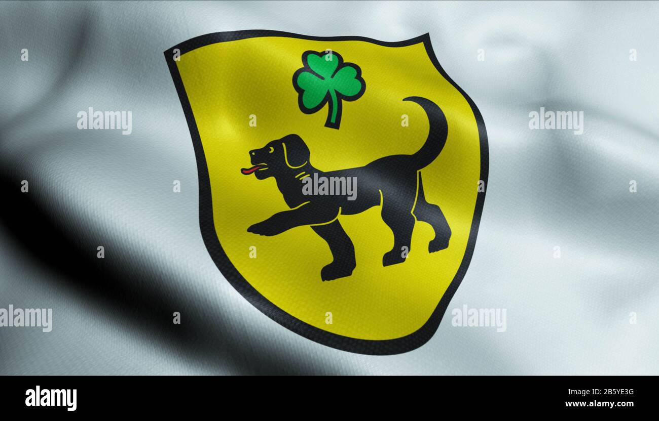 3D Illustration of a waving coat of arms flag of Hohnstein (Germany ...