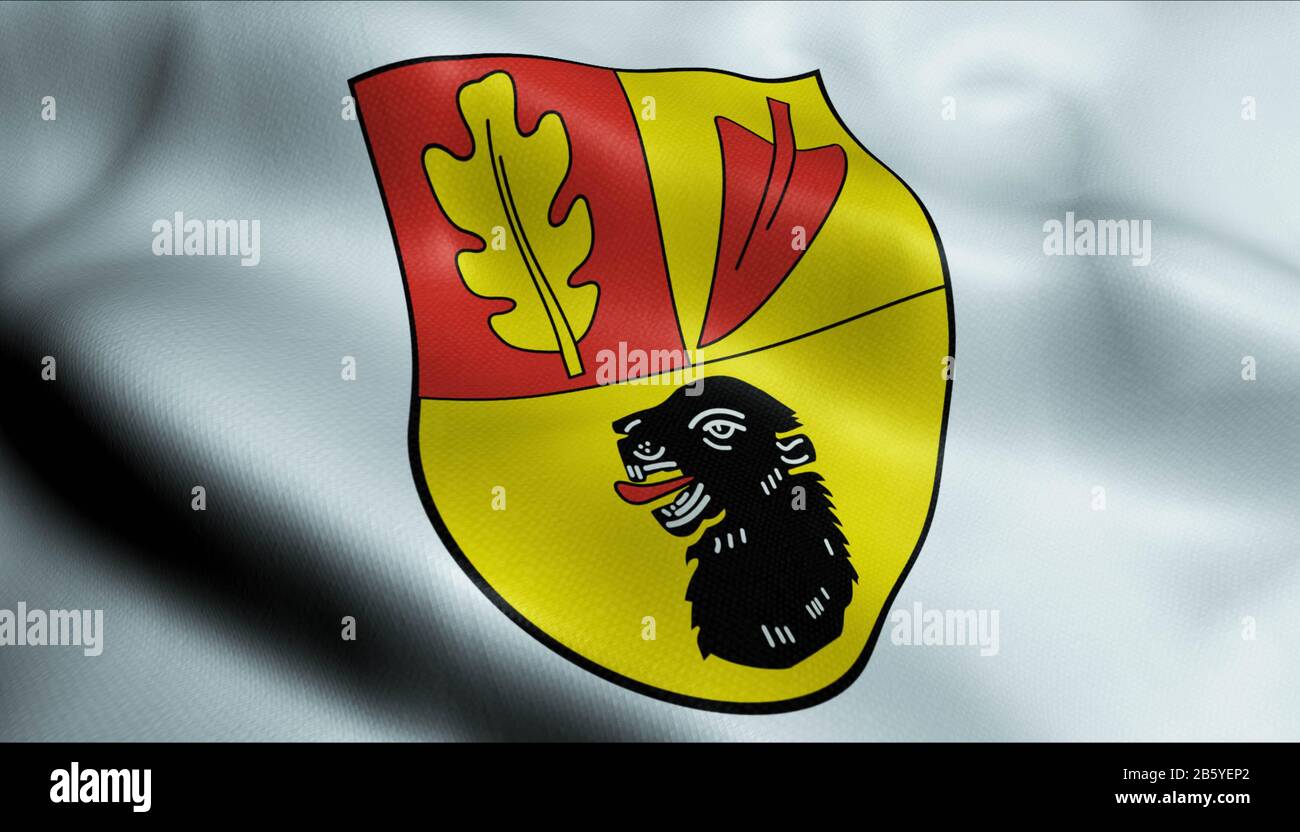 3D Illustration of a waving coat of arms flag of Horstel (Germany ...