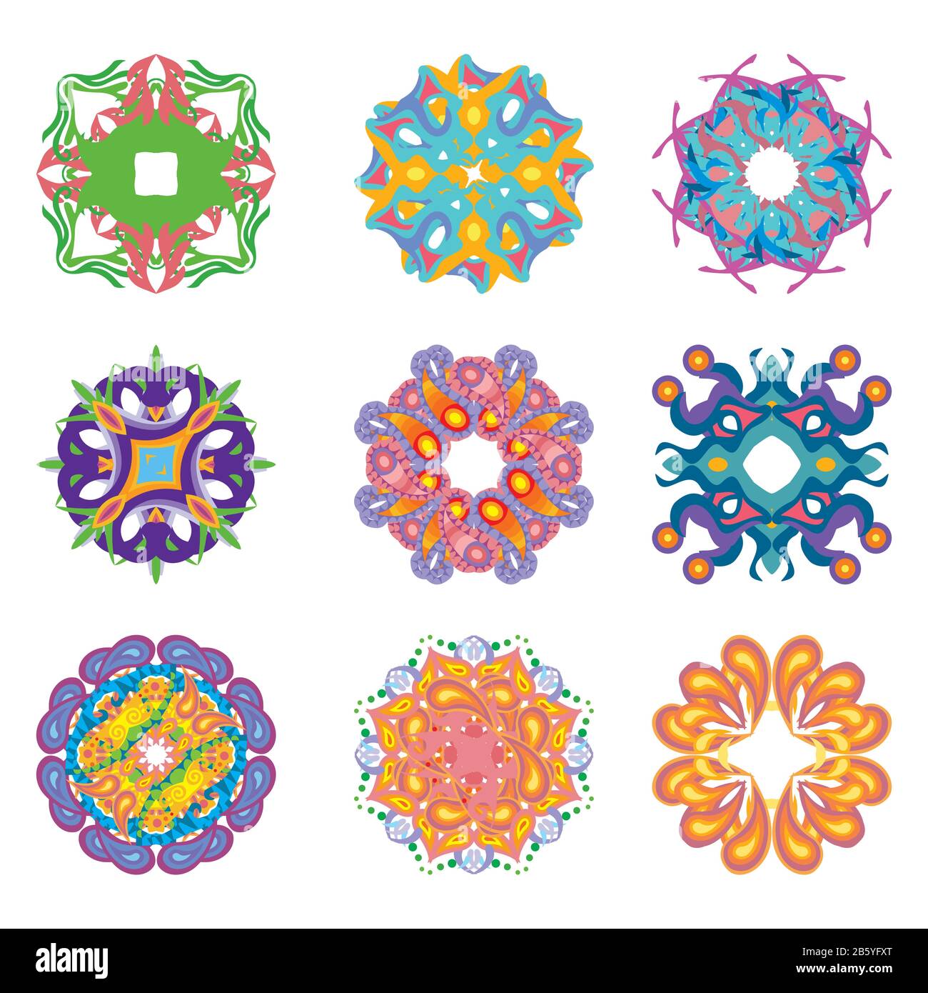 Ornamental round pattern elements set. Colorful vector illutration of ...