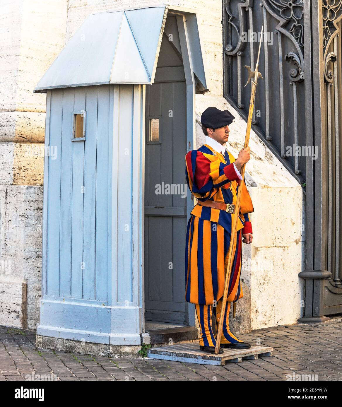 Italy.Rome.A Vatican guard on sentry duty outside St.Peter's Basilica ...