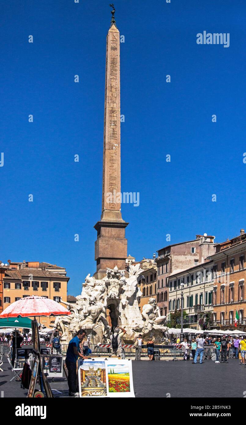 Italy.Rome.The Piazza Navona. The Domitian 0belisk moved to its present ...