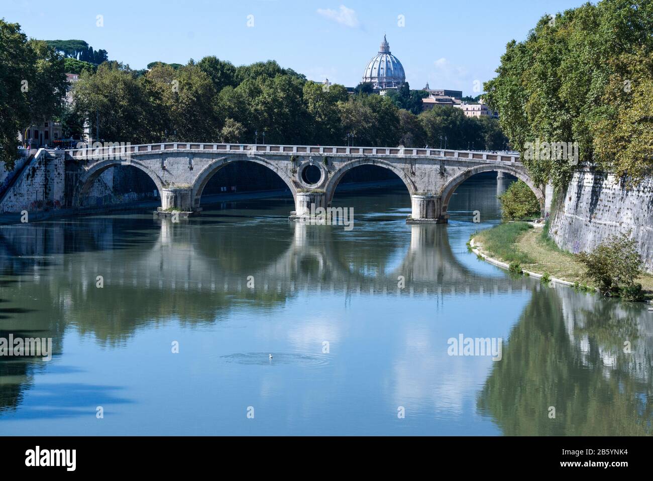 Italy.Rome.The River Tiber and the Sisto Bridge and the dome of St ...