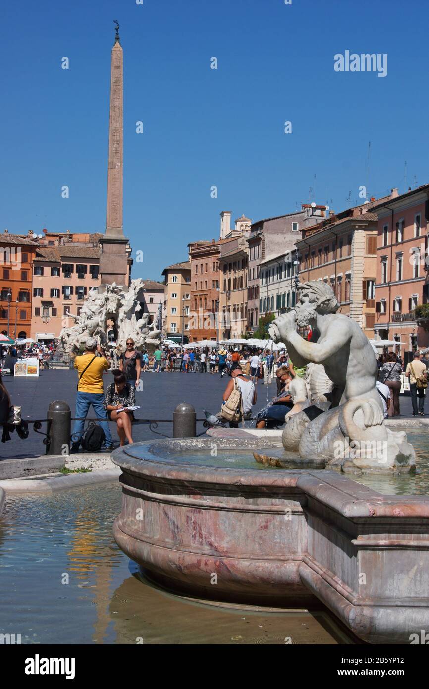 Italy.Rome.The Piazza Navona. Bernini's Fountain of the Moor is at the ...