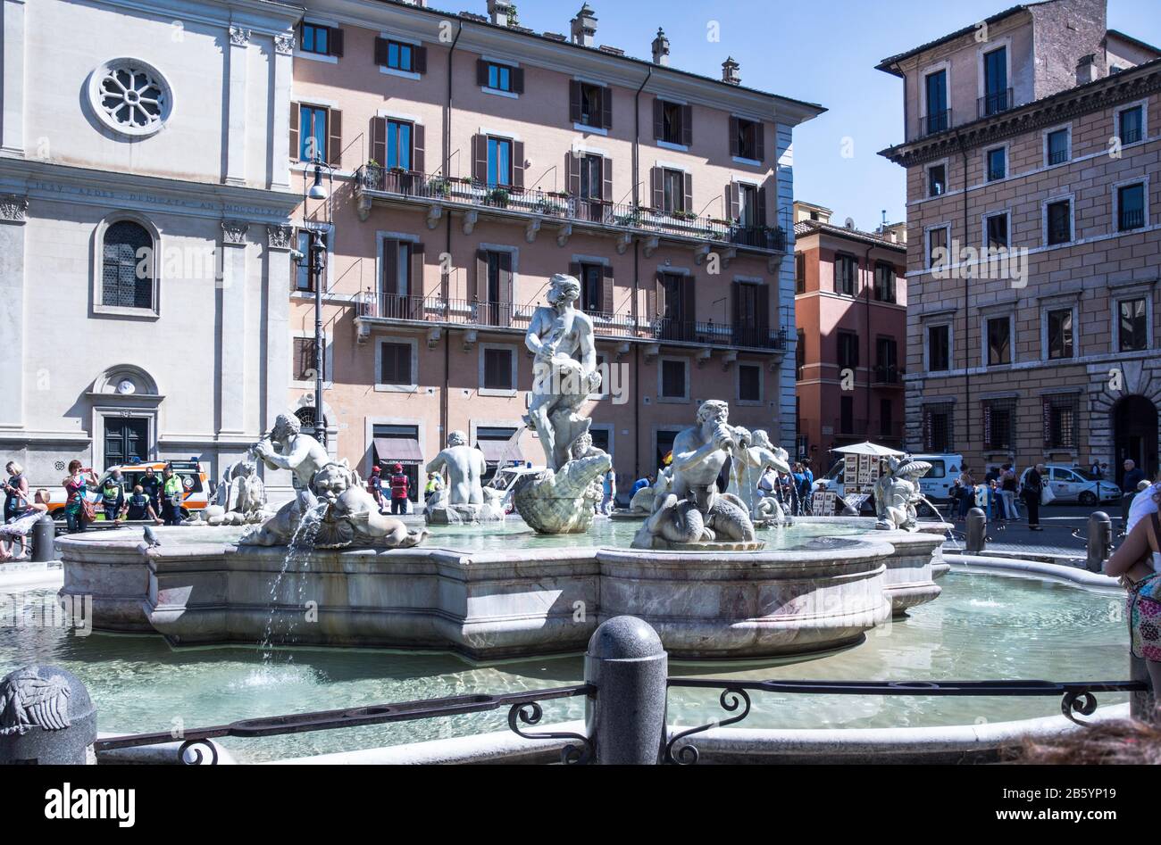 Italy.Rome.The Piazza Navona. Bernini's Fountain of the Moor is at the ...