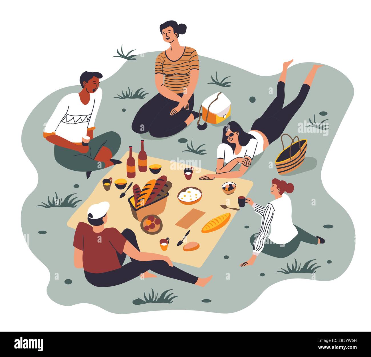 Picnic people on lawn Stock Vector Images - Alamy