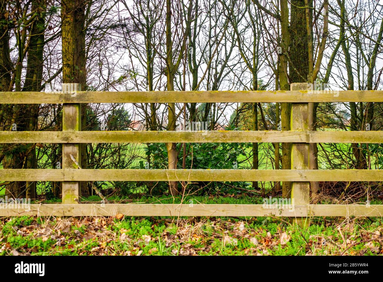 wooden fence over park or golf club in england uk Stock Photo - Alamy