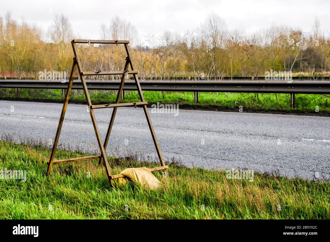 metal temporary road sign frame on uk motorway in england Stock Photo ...