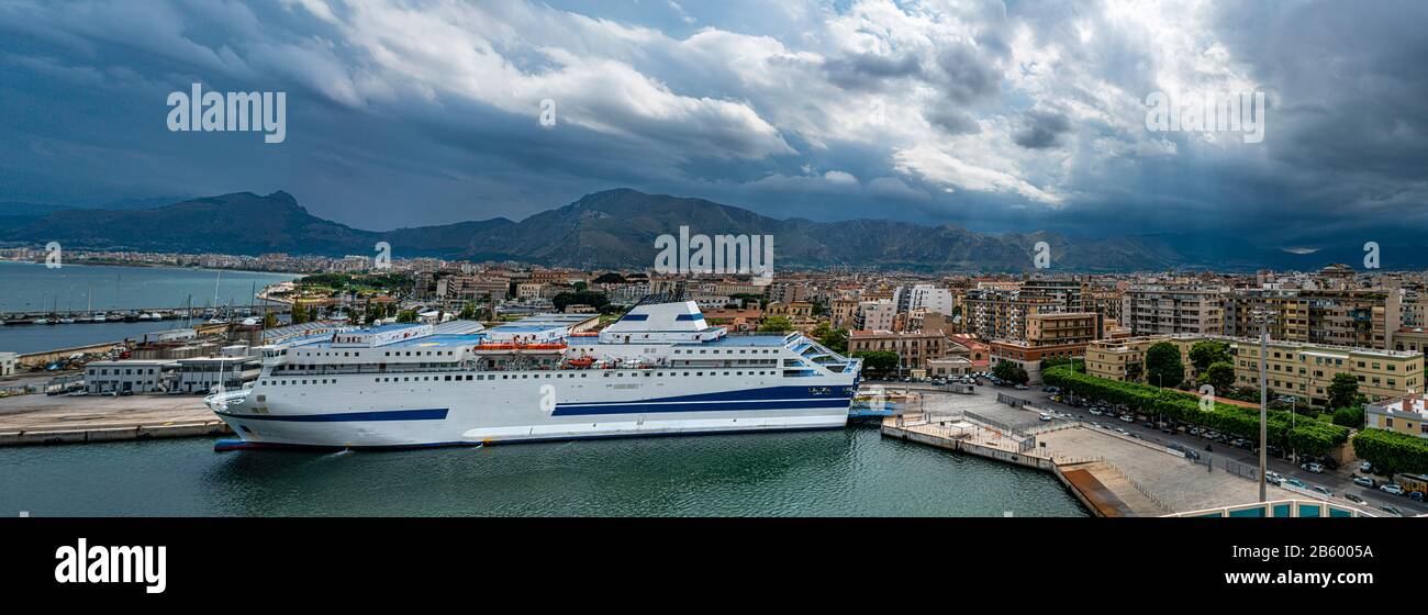 Ferry parked in Palermo port, Italy Stock Photo - Alamy