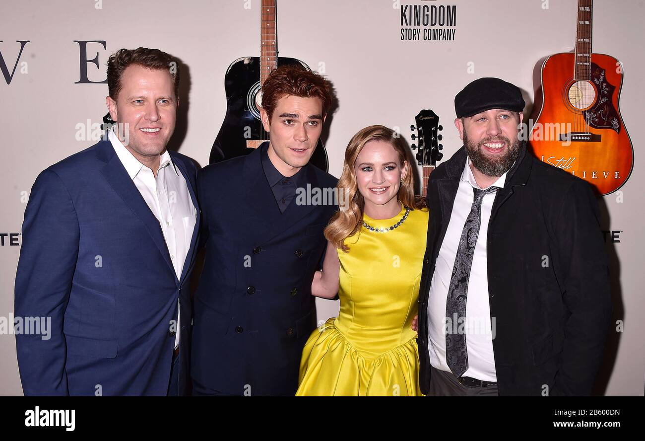 HOLLYWOOD, CA - MARCH 07: (L-R) Jon Erwin, K.J. Apa, Britt Robertson ...