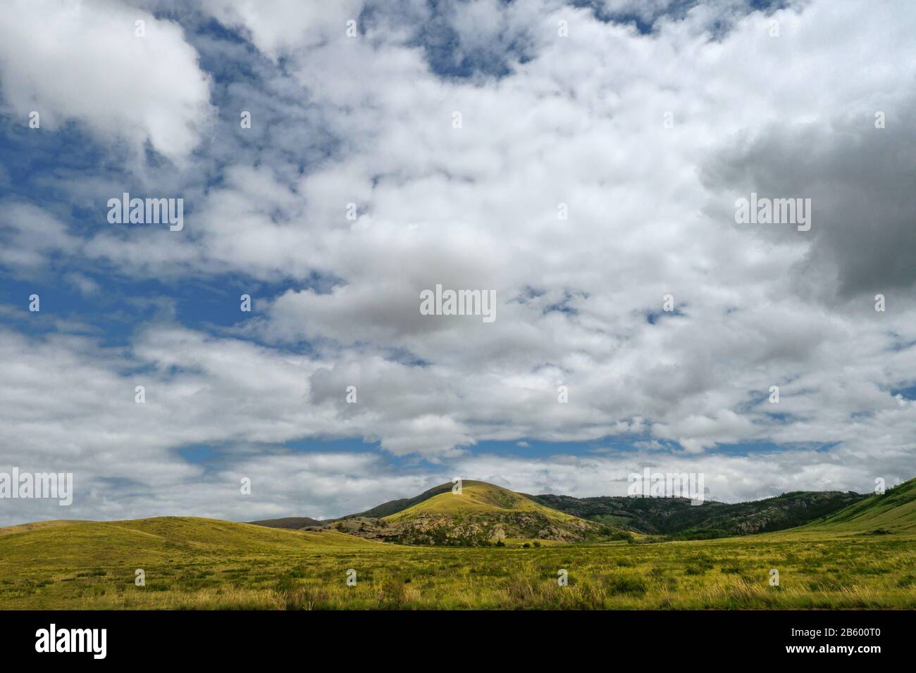 Traditional landscape of Central Asia. Steppe, not high mountains ...
