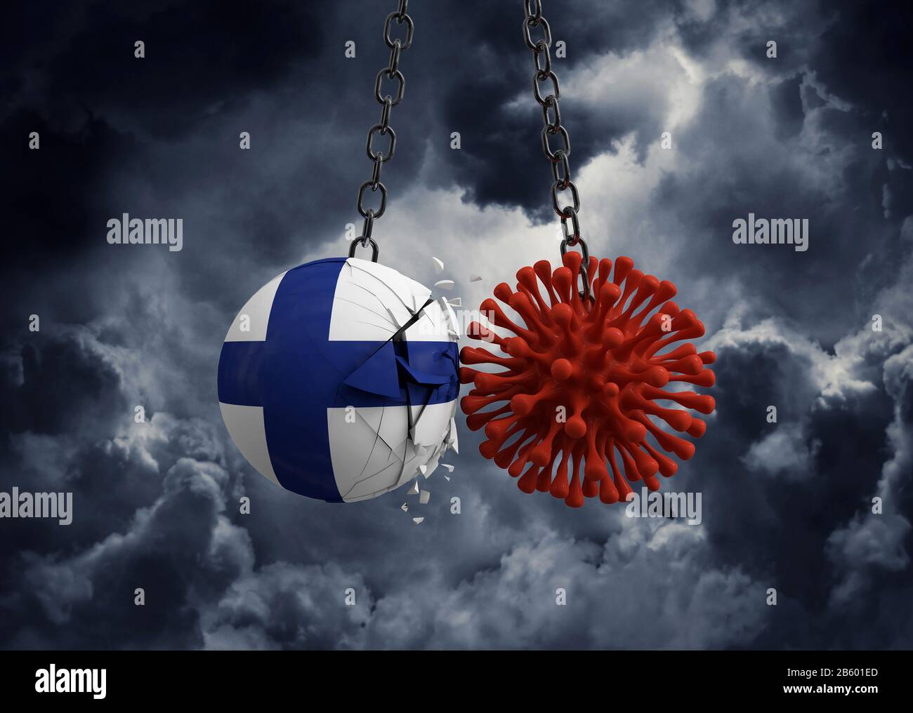 Virus microbe smashing into Finland flag ball. 3D Render Stock Photo ...