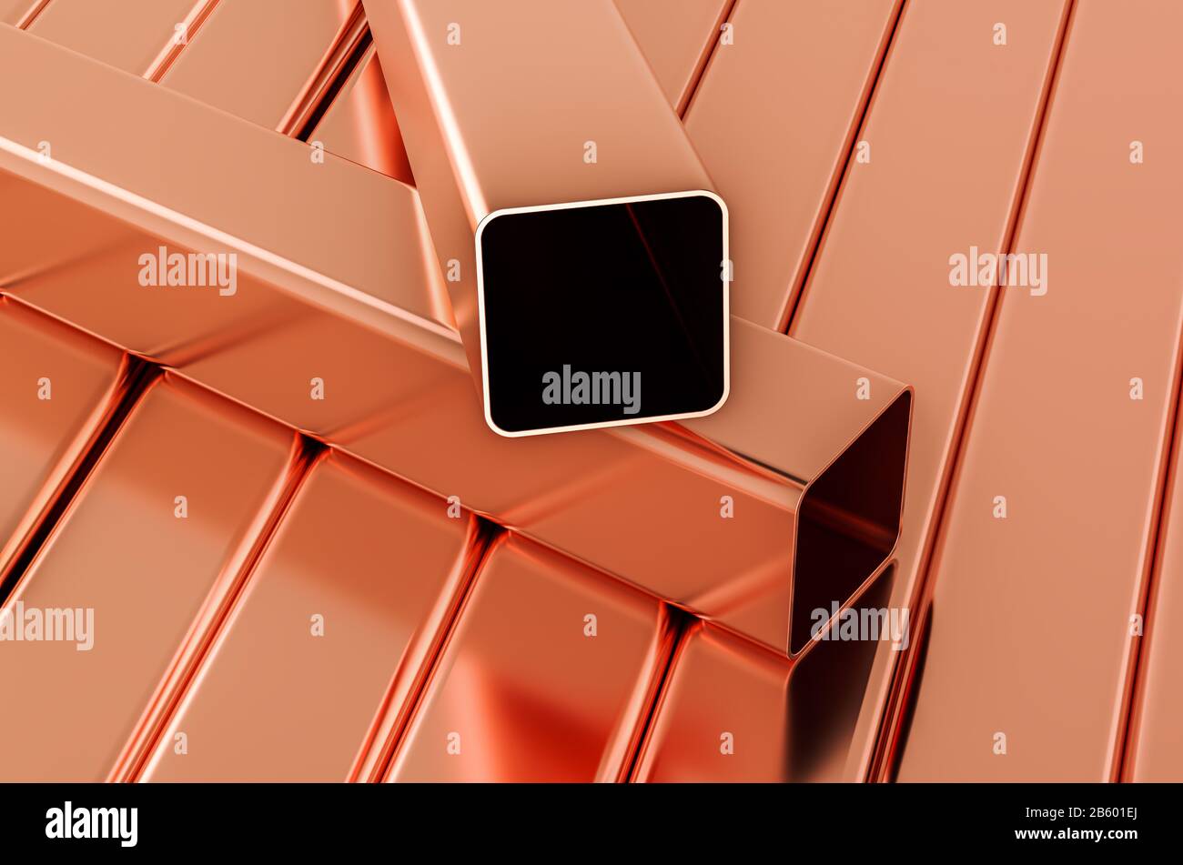 Copper square tubes background, 3D rendering Stock Photo - Alamy