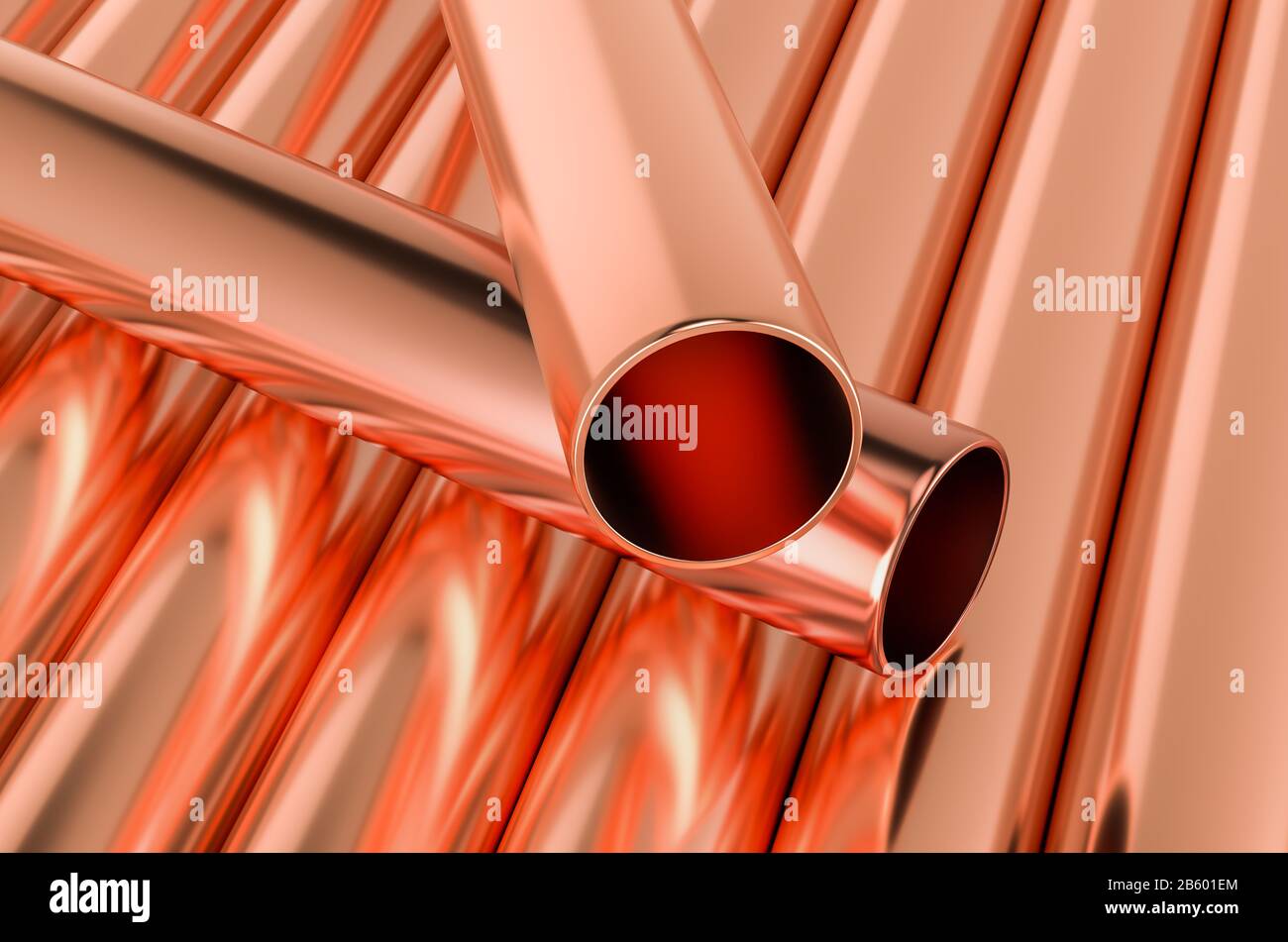 Copper pipes background, 3D rendering Stock Photo - Alamy