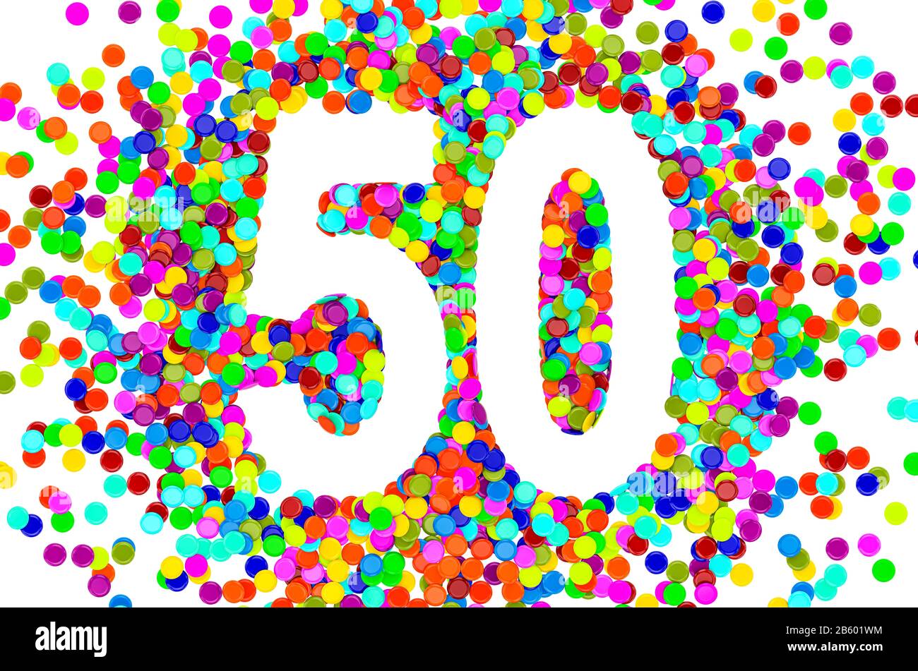 50 from colored confetti. 3D rendering isolated on white background ...