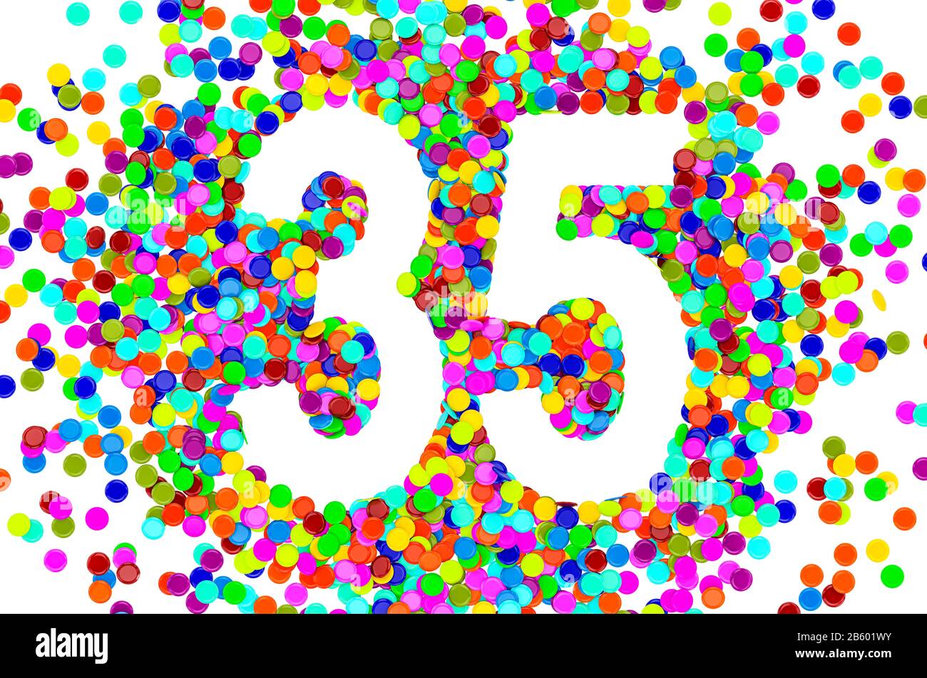 35 from colored confetti. 3D rendering isolated on white background ...