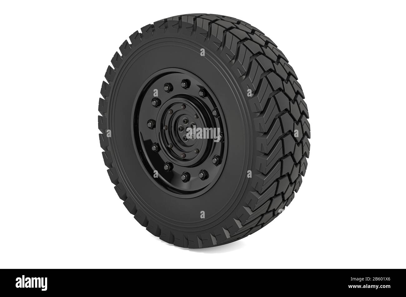 Truck or Jeep Wheel, 3D rendering isolated on black background Stock ...