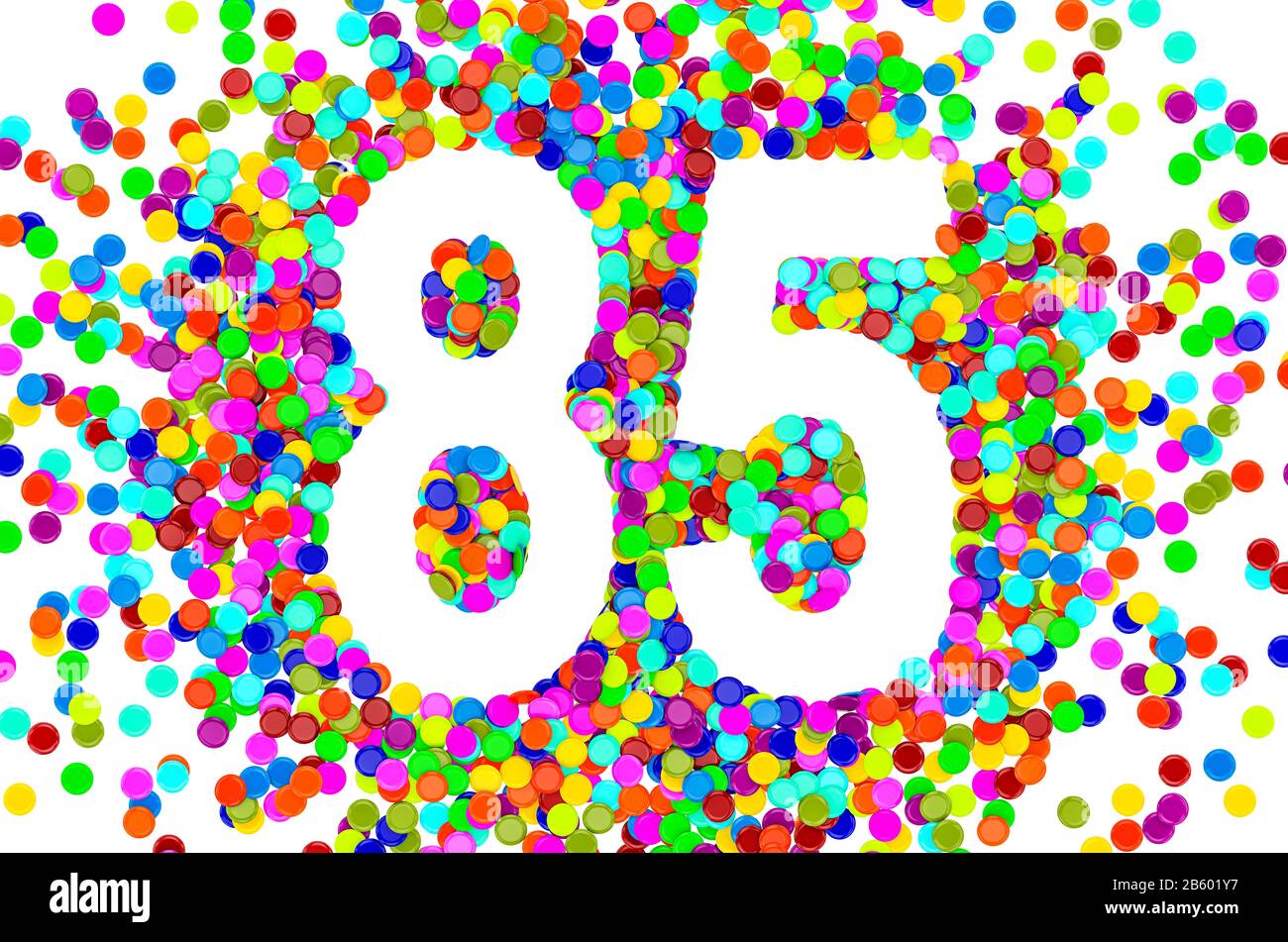 85 from colored confetti. 3D rendering isolated on white background ...