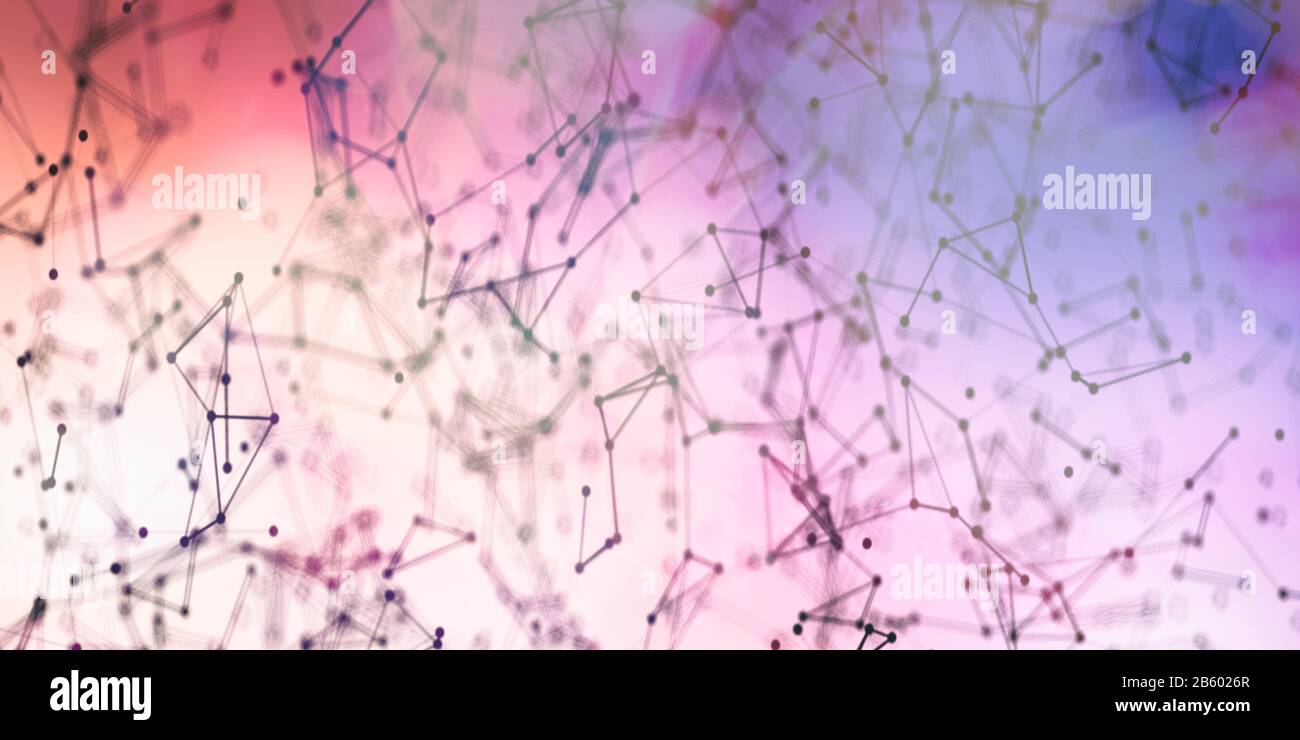 Triangles, dots and lines are connecting with shine on blur background ...