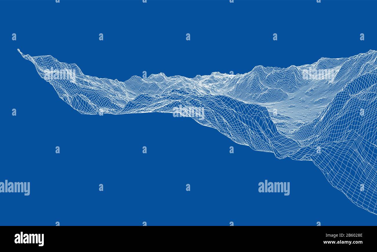 Abstract 3d wire-frame landscape. Blueprint style Stock Vector Image ...