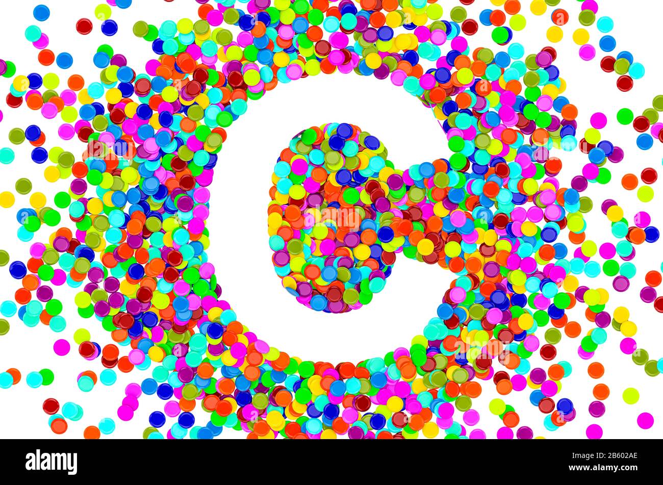 Confetti font, letter C from colored confetti. 3D rendering isolated on ...