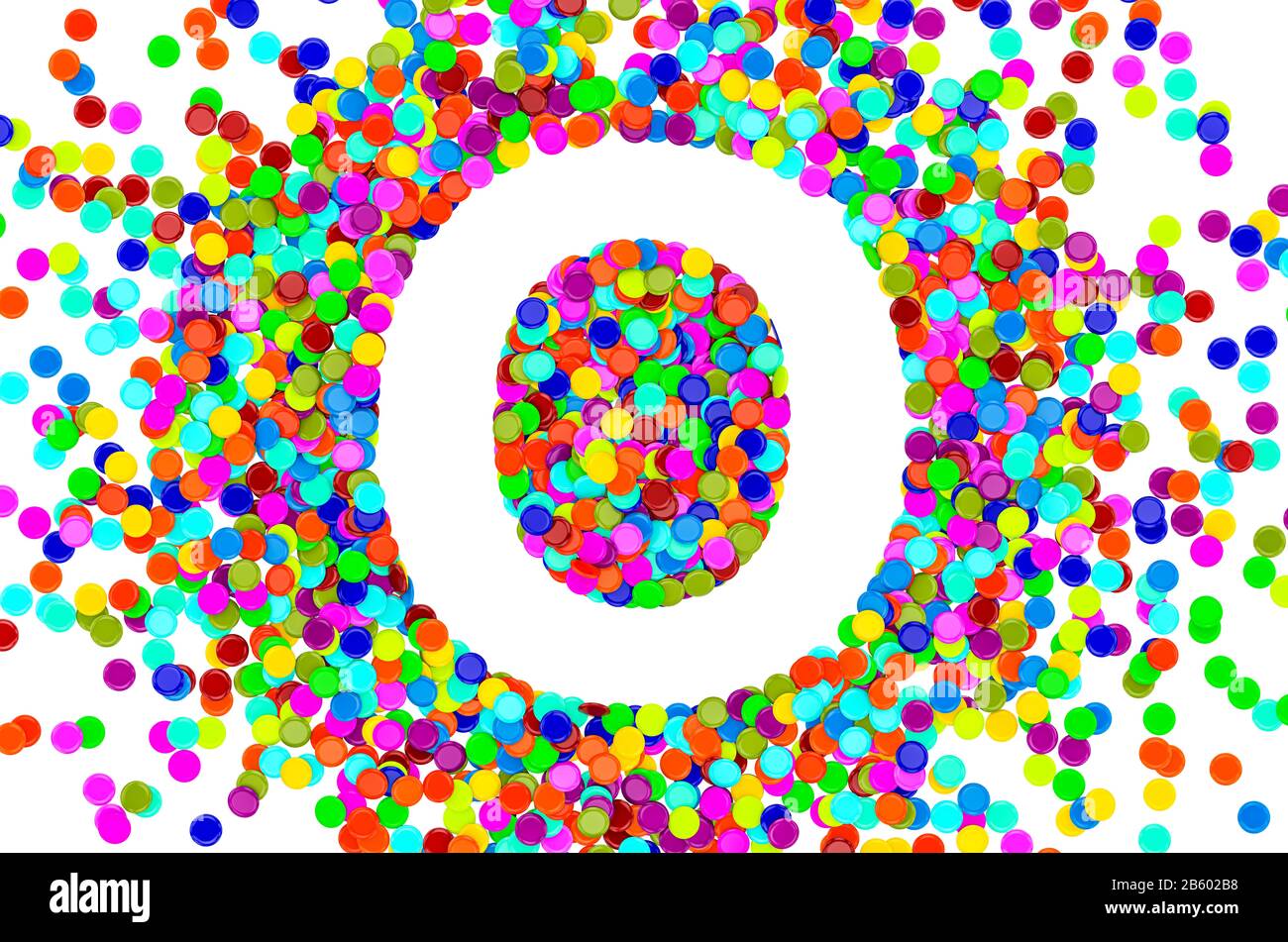 Confetti font, letter O from colored confetti. 3D rendering isolated on ...