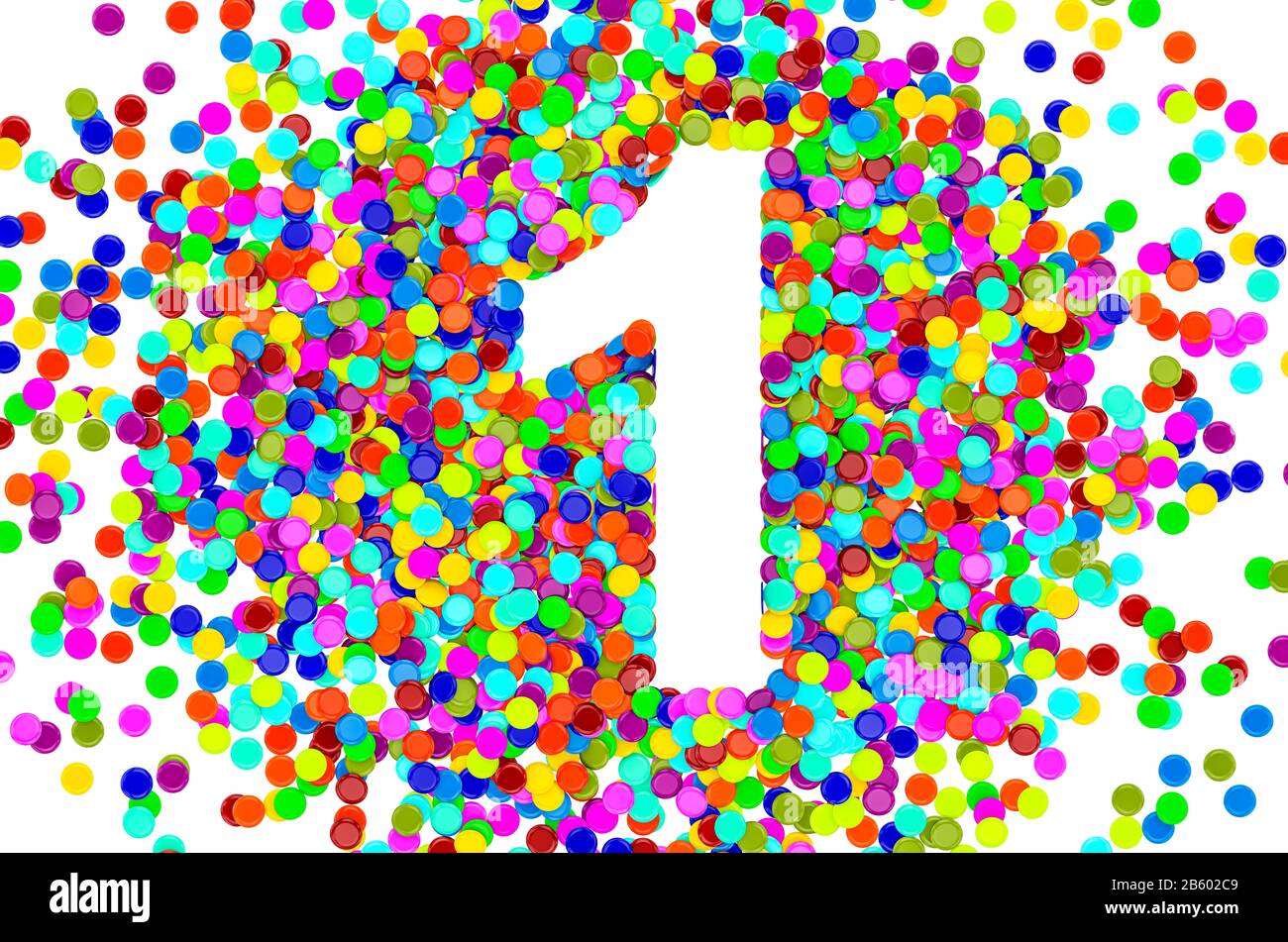 Number 1 from colored confetti. 3D rendering isolated on white ...